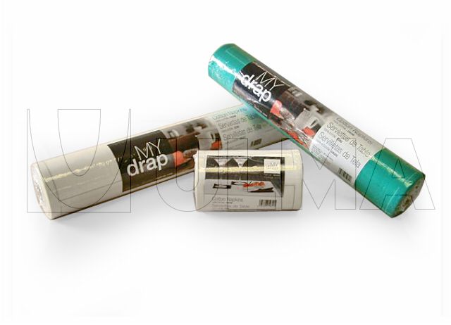 Tissue place mat roll wrap and shrink laying down a label device ...