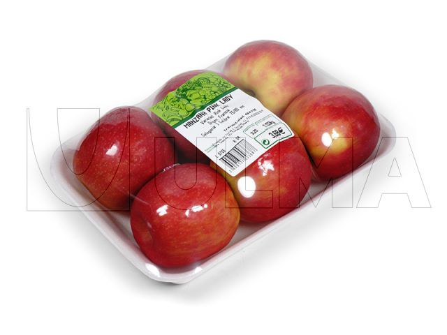Pink lady apples tray packaging in stretch film ULMA Packaging
